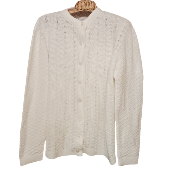 Vintage | Sweaters | Vintage Granny Core Ivory White Cardigan Sweater ...